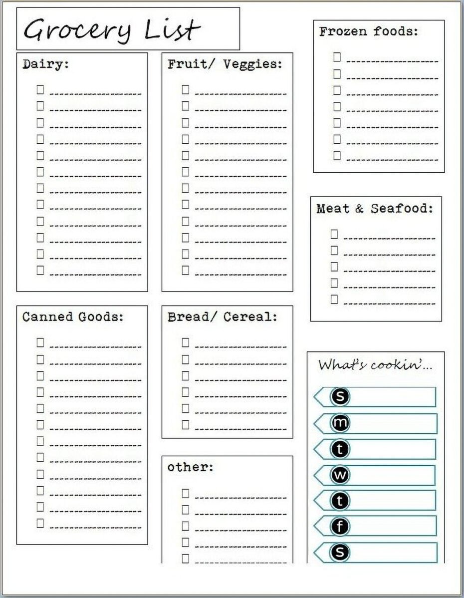 Free Printable Grocery List and Meal Planner