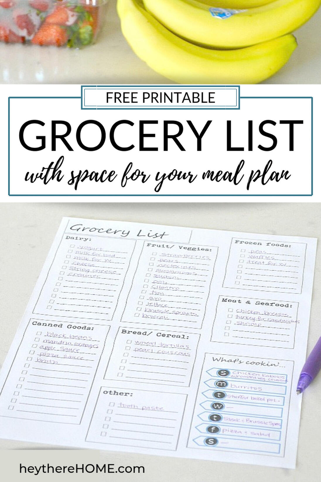 Free Printable Grocery List and Meal Planner